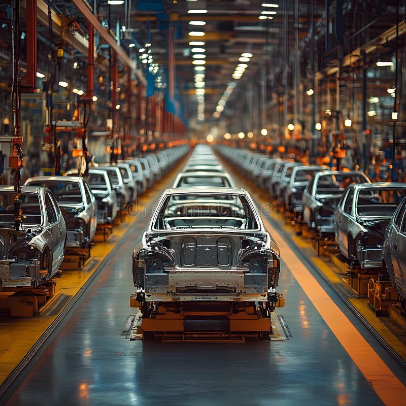 Car Assembly Line Halted with Multiple Vehicle Frames in a Large ...