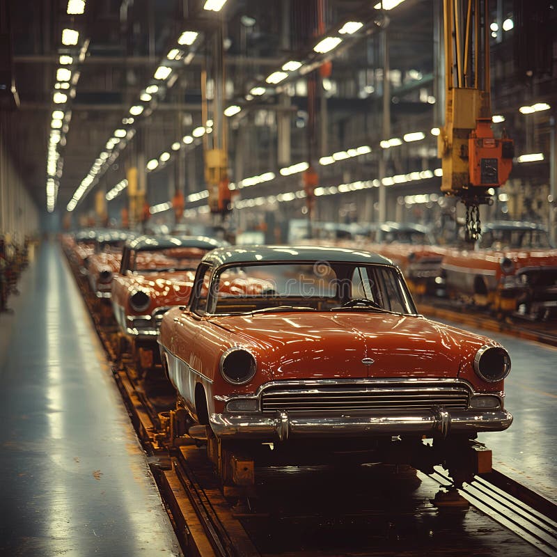 Car Assembly Line Paused with Multiple Vehicles Awaiting Completion in ...