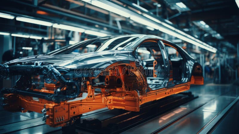 Car Assembly Unit in Production at the Auto Factory. Car Frame in a ...