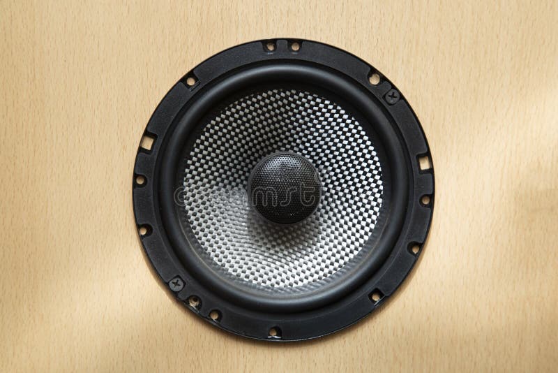 Car Audio System. Acoustics in a Wooden Shelf Stock Image - Image of ...