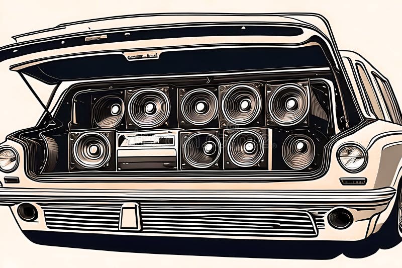 Car Audio System in the Boot Stock Illustration - Illustration of trunk ...
