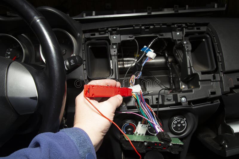 Car Audio System. Installing the Audio System on the Car Stock Photo ...