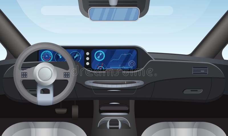 Car Auto Salon Interior Vector Illustration, Cartoon Flat Details of ...