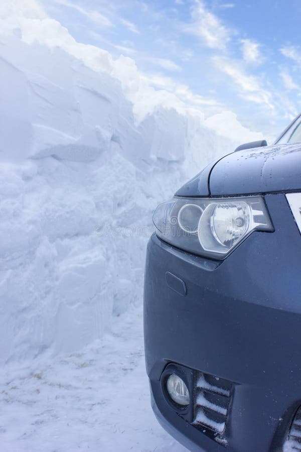 The Car on a Background of a Large Layer of Snow Stock Image - Image of ...