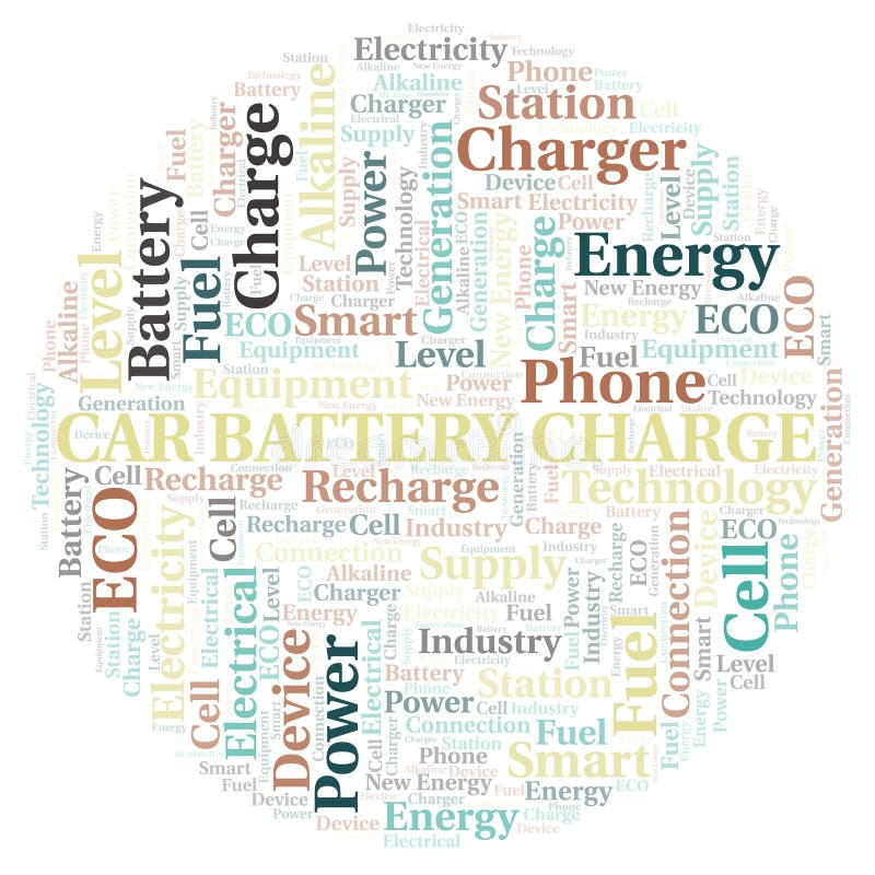 Battery Charge Typography Word Cloud Create with the Text only. Stock ...