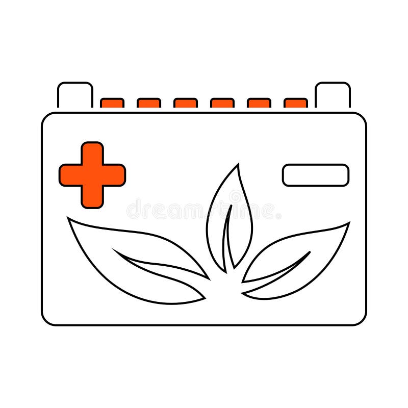 Car Battery with Leaf Icon stock vector. Illustration of lineart ...