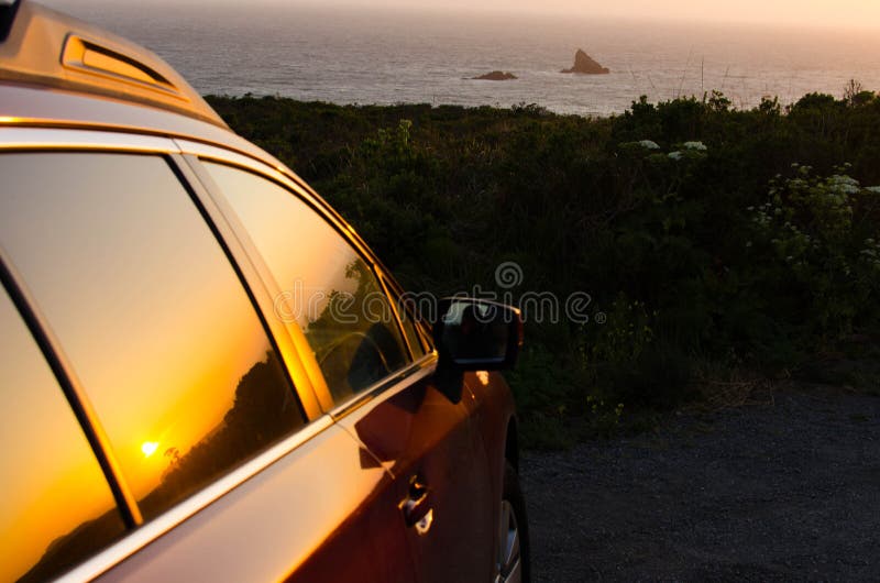 Car at beach during sunset stock image. Image of front - 58007979
