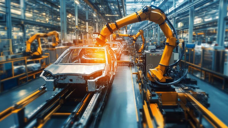 A Car is Being Built in a Factory Stock Illustration - Illustration of ...