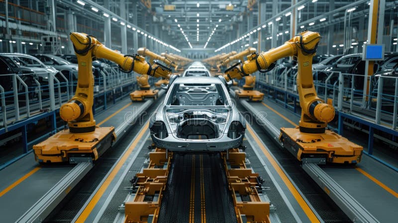 A Car is Being Built in a Factory with Robots Stock Image - Image of ...