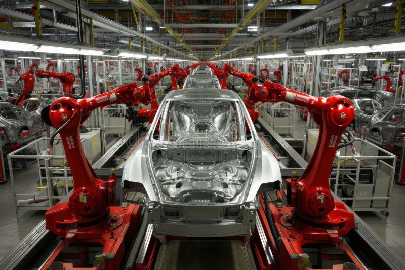 A Car is Being Built in a Factory by Robots Stock Illustration ...