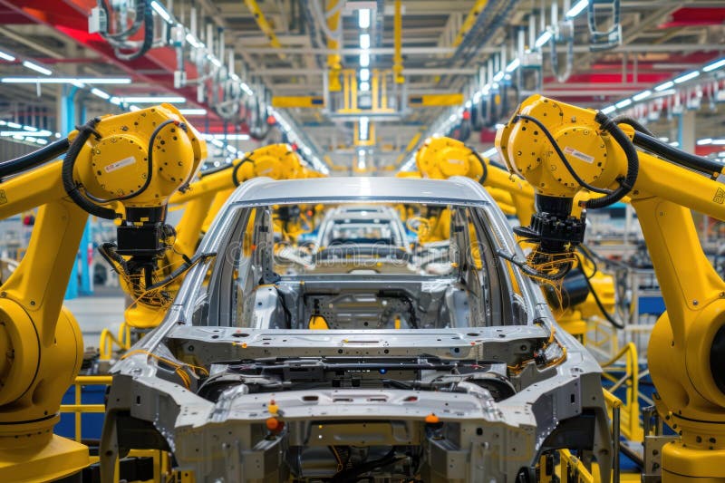 A Car is Being Built in a Factory by Robots Stock Illustration ...