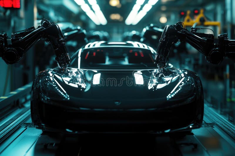 A Car Being Repaired or Modified in a Factory Setting Stock Image ...