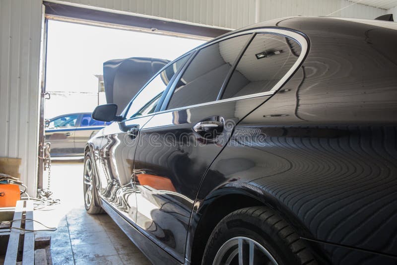 Car Being Repaired in a Car Workshop Stock Image - Image of check ...