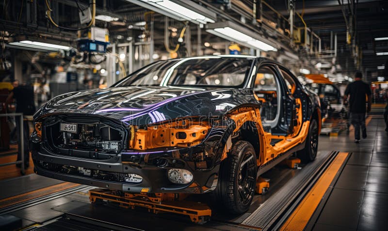 Car Being Worked on in Factory Stock Image - Image of garage, workbench ...