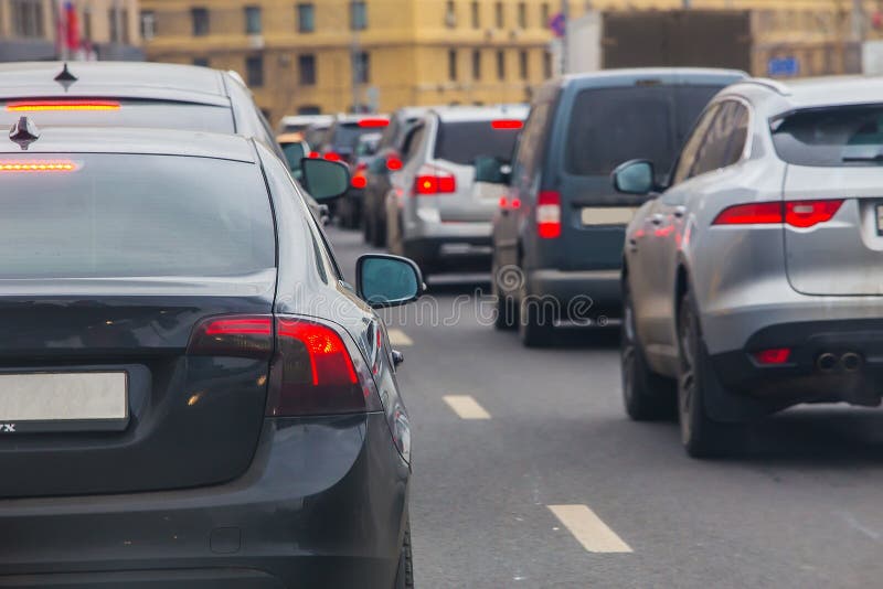 Car in a Big Traffic Jam stock photo. Image of roadside - 161570534
