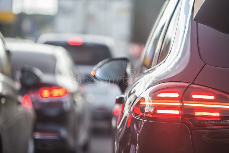 Car in Big Traffic Jam. Back View Stock Image - Image of rear, modern ...