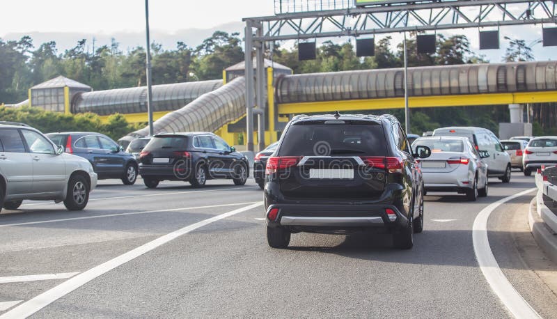 Car in a Big Traffic Jam. Back View Stock Photo - Image of roadside ...