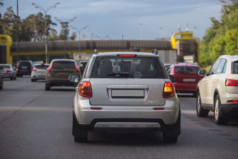 Car in Big Traffic Jam. Back View Stock Image - Image of roadside ...