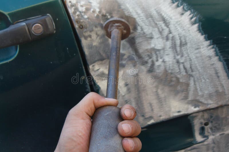 Car Body Work after the Accident. Collision Repairs Service Stock Photo ...