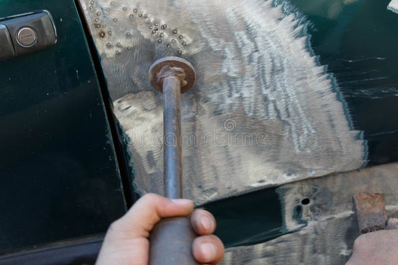 Car Body Work after the Accident. Collision Repairs Service Stock Photo ...