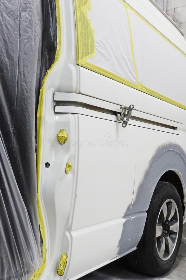 Car Body Work Auto Repair Paint after the Accident during the Spraying ...