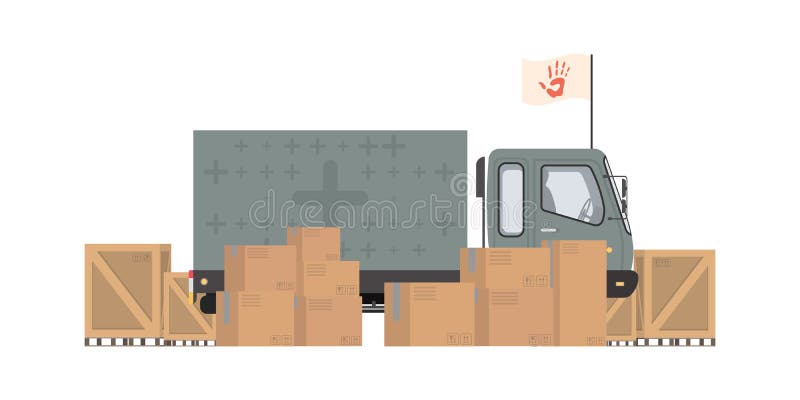 Car with Boxes for Humanitarian Aid. Isolated. Vector Illustration ...