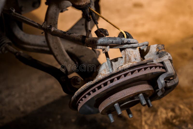 Car Brake Assembly and Suspension Components in Detail Stock Photo ...