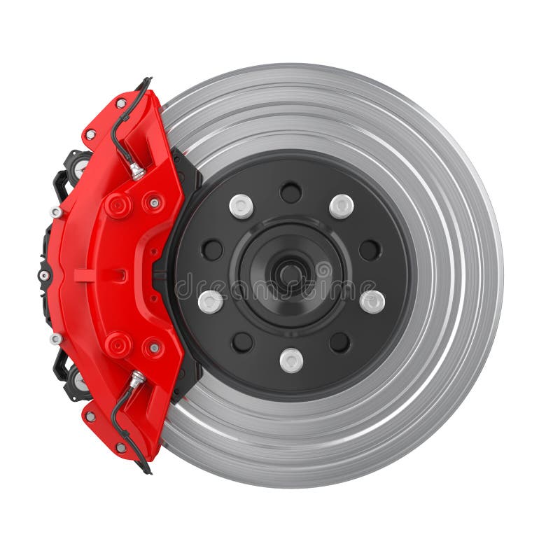 Car Brake Disc and Red Caliper Isolated Stock Illustration ...