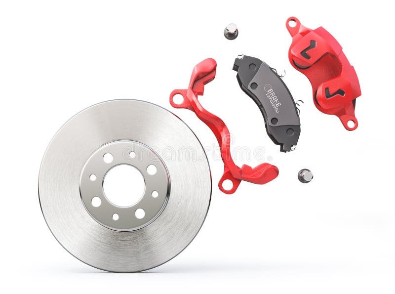 Car Brake Disk with Red Caliper. Car Brake on a White Background Stock ...
