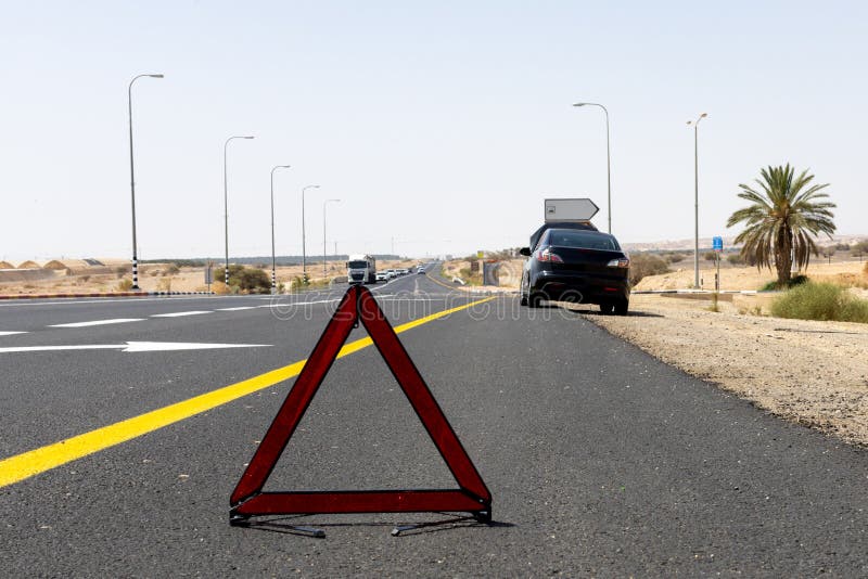 Car with a Breakdown Alongside the Road in the Desert Stock Photo ...