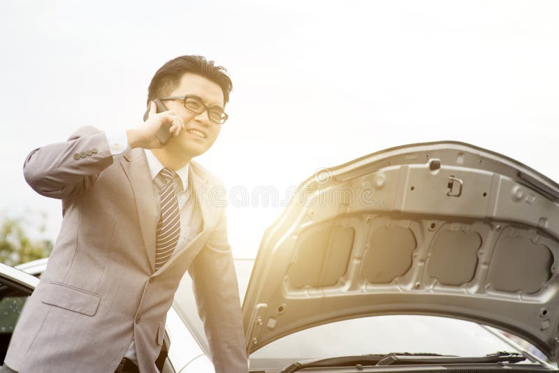 Man Calling Help after Car Crash Accident on the Road Stock Photo ...