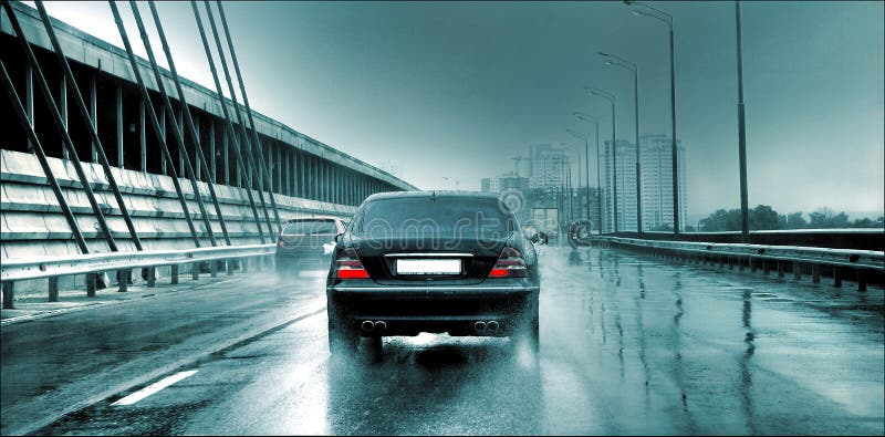 Car on the bridge stock photo. Image of rain, drive, auto - 4107192