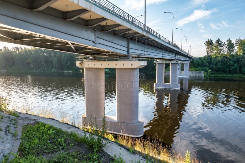 Car Bridge Across the Wide River Stock Image - Image of crossing ...