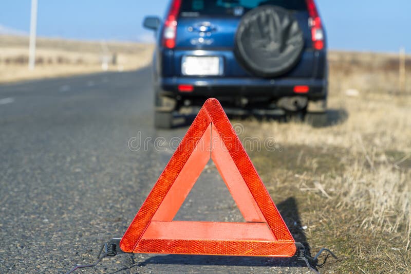 Red Emergency Stop Sign and Broken Car Stock Image - Image of triangle ...