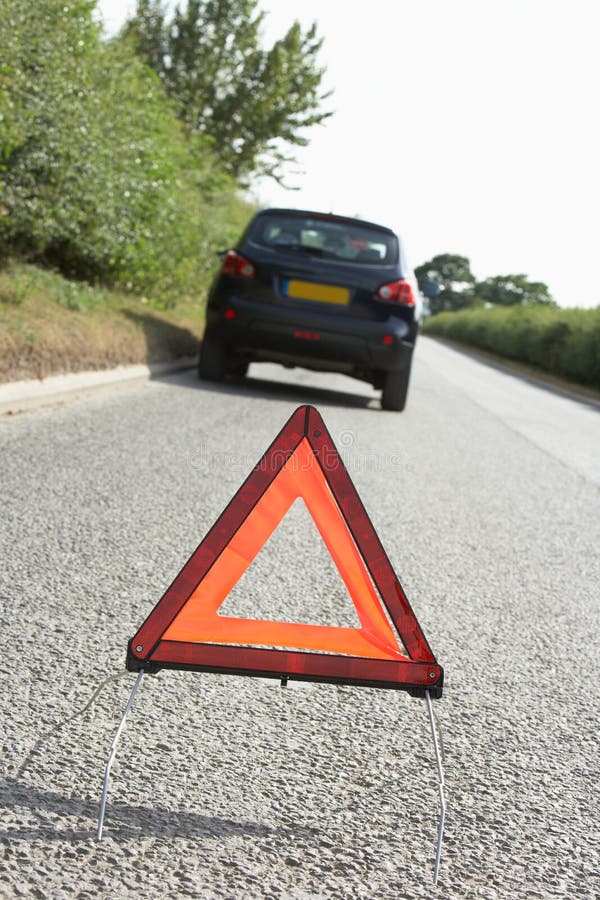 Car Broken Down on Country Road Stock Image - Image of vertical, hazard ...