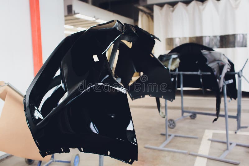 Car Bumper Ready To Paint at the Body Shop. Stock Image - Image of ...