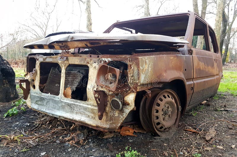 Car Burned, Abandoned and Rusty Stock Image - Image of broken, metal ...