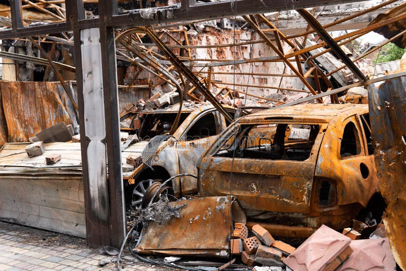 The Car Burned Down in the Garage of the House. Explosion and Fire in ...