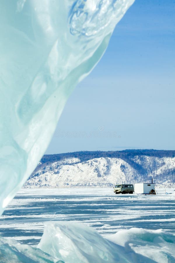 A Car and a Cabin at the Ice Hole for Diving Editorial Photo - Image of ...
