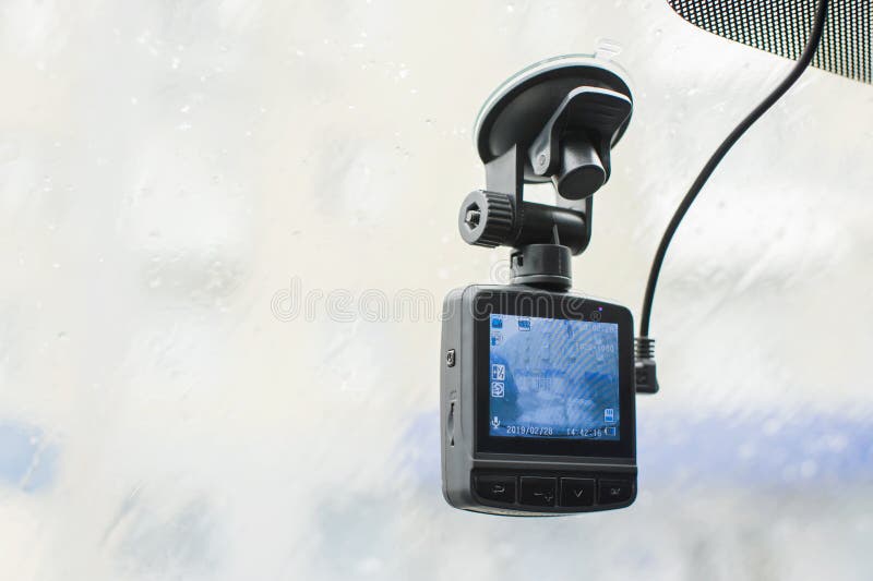 Car Cam on the Windshield in the Car Close-up Stock Image - Image of ...