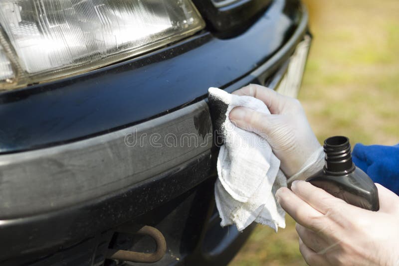 Car Care. Pasting of Plastic Bumper. Stock Photo - Image of care ...
