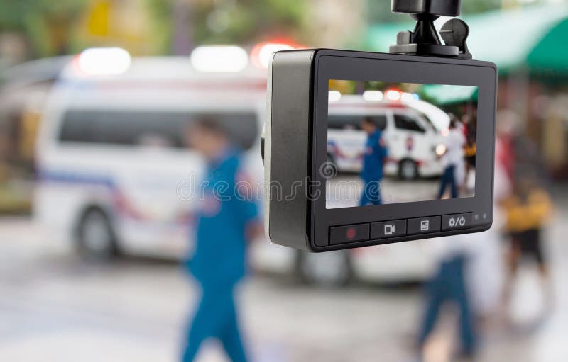 Car CCTV Camera Video Recorder with Ambulance Car on the Road Stock ...