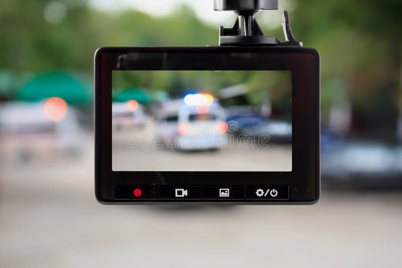 Car CCTV Camera Video Recorder with Ambulance Car on the Road Stock ...