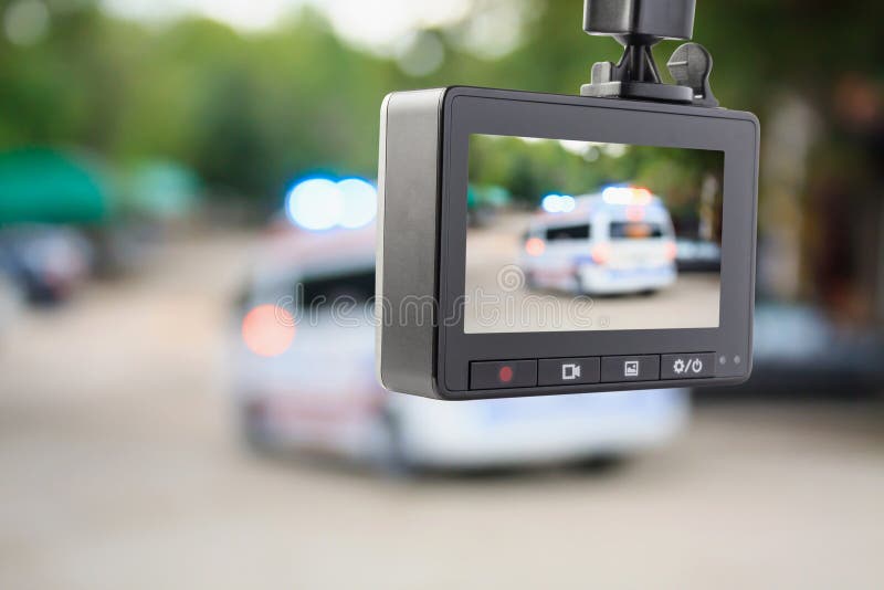 Car CCTV Camera Video Recorder with Ambulance Car on the Road Stock ...