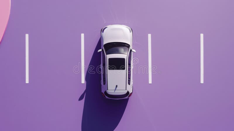 A Car is Centered on a Purple Road with White Lane Markings..AI ...