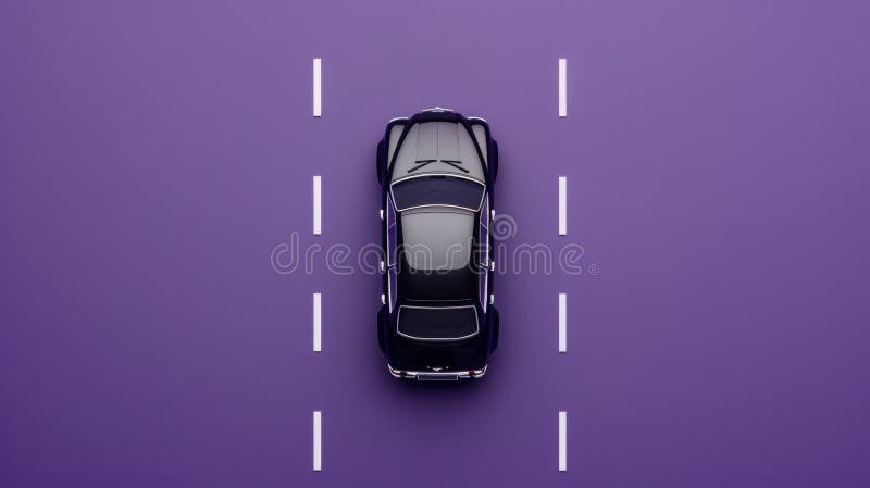 A Car is Centered on a Purple Road with White Lane Markings..AI ...