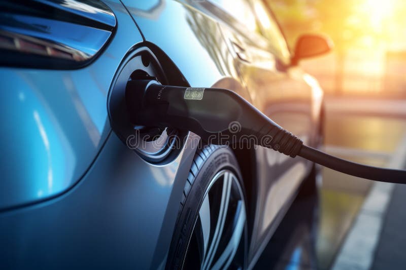 Car Charging of Electrical Vehicle, Close-up View Stock Photo - Image ...