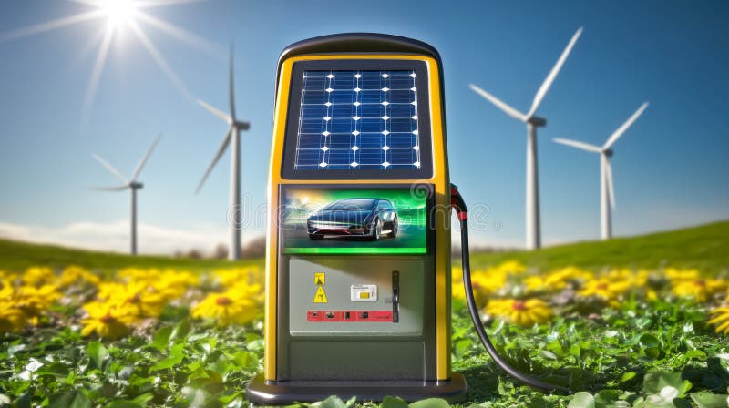A Car is Charging at a Gas Station with a Windmill in the Background ...