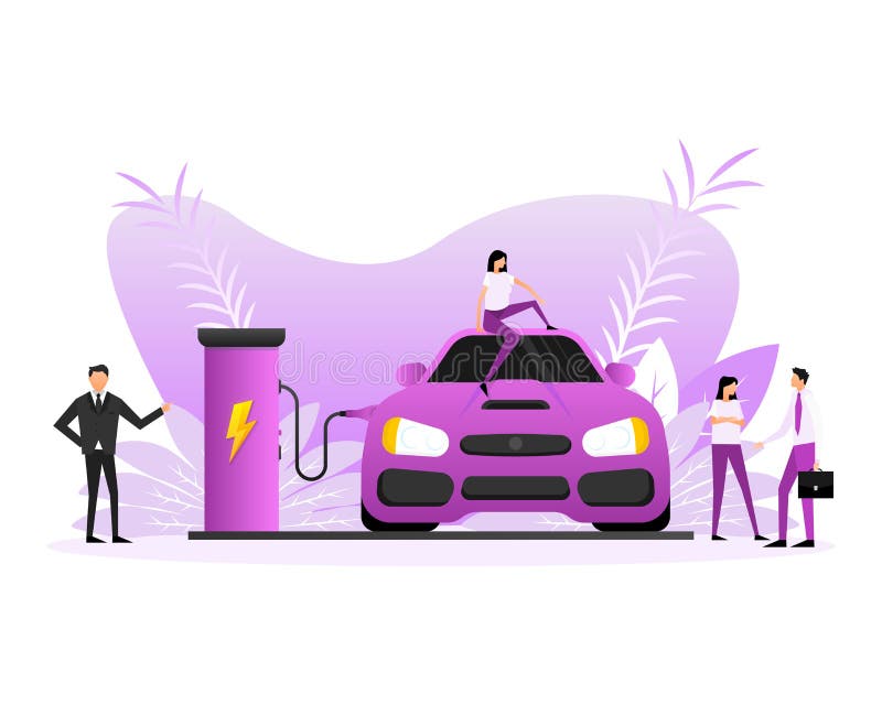 Car Charging People, Great Design for Any Purposes. Vector Flat ...