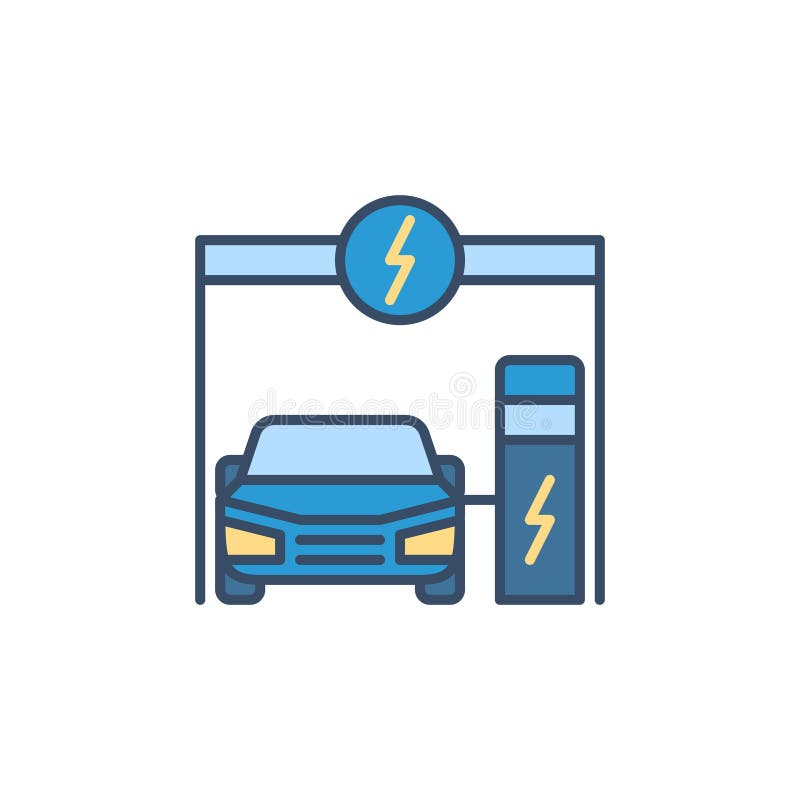 Car Charging at Recharging Point Vector Colored Icon Stock Vector ...